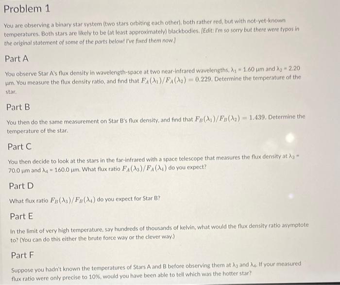 Solved You are observing a binary star system (two stars | Chegg.com