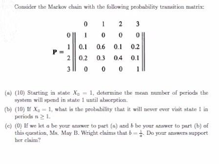 Solved Consider the Markov chain with the following | Chegg.com