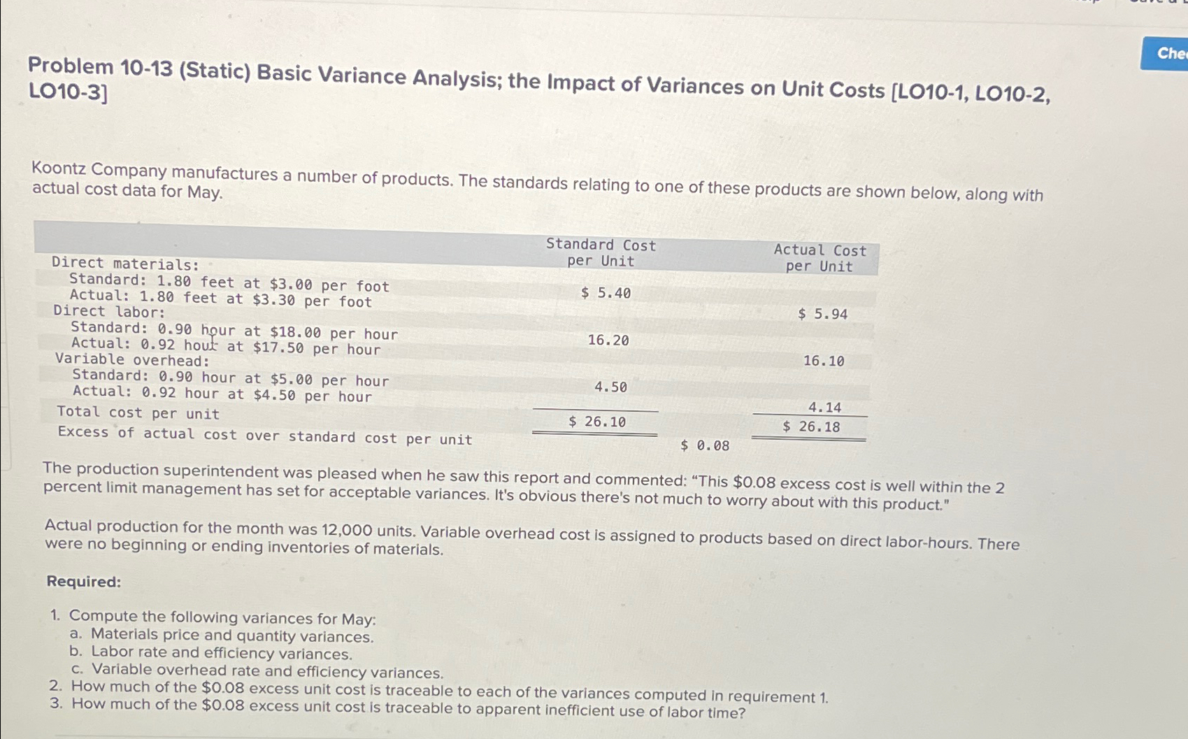 Problem 10-13 (Static) ﻿Basic Variance Analysis; the | Chegg.com