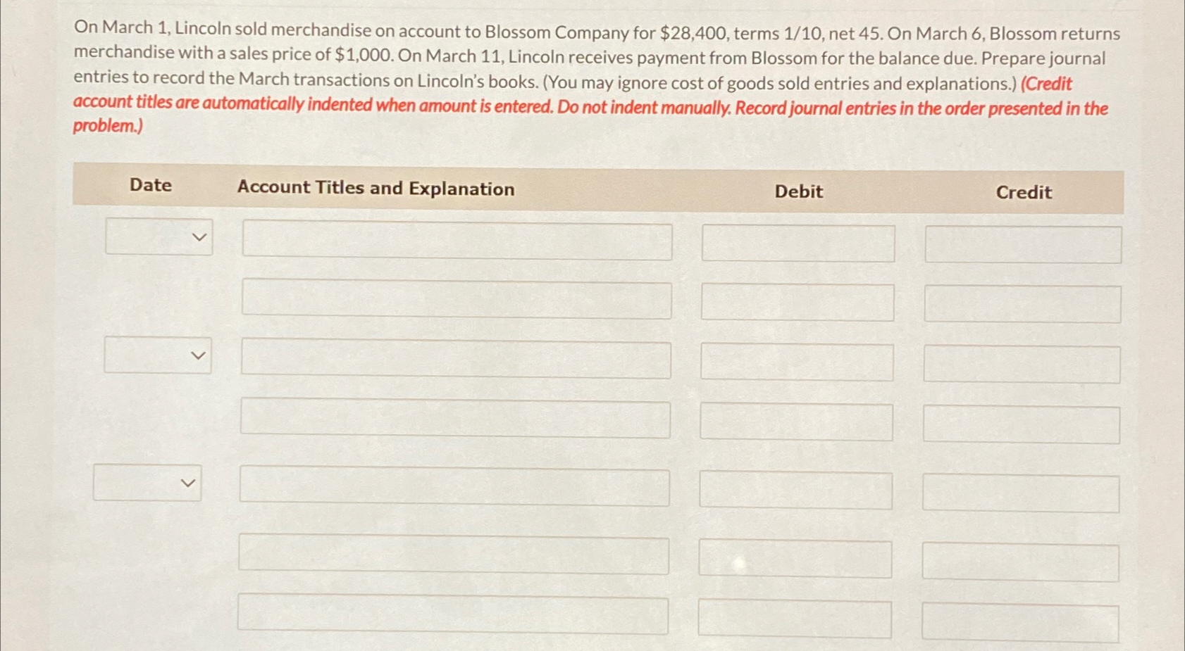 Solved On March 1, ﻿Lincoln sold merchandise on account to | Chegg.com