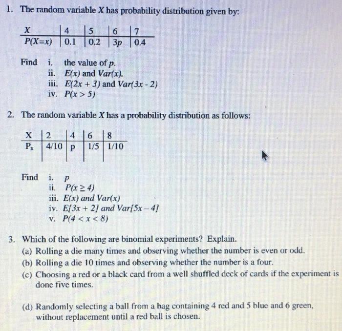 Solved 1. The random variable X has probability distribution | Chegg.com