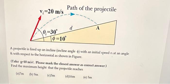 Solved A projectile is fired up an incline (incline angle ϕ | Chegg.com