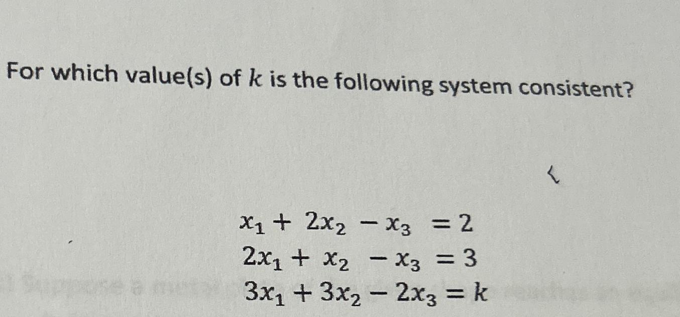 Solved For which value(s) ﻿of k ﻿is the following system | Chegg.com