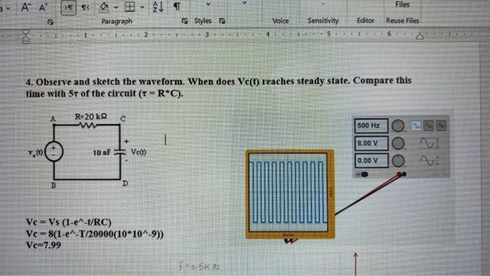 Solved 4. Observe and sketch the waveform. When does Vc(t) | Chegg.com