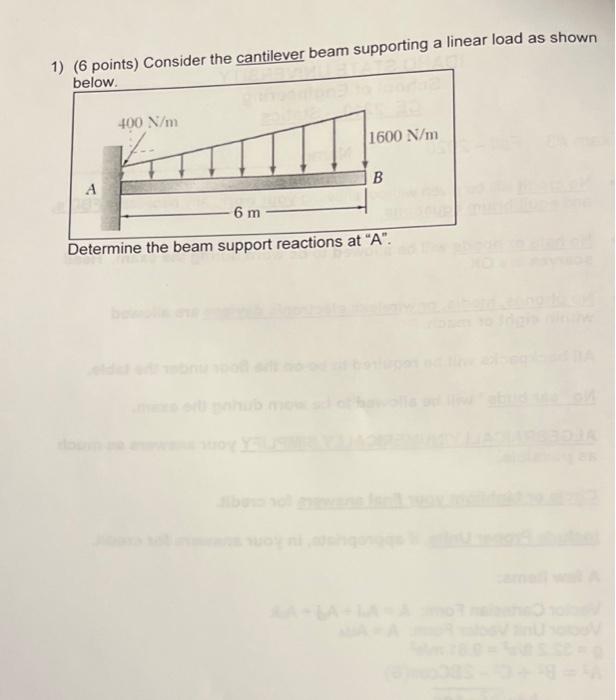1) (6 points) Consider the cantilever beam supporting | Chegg.com