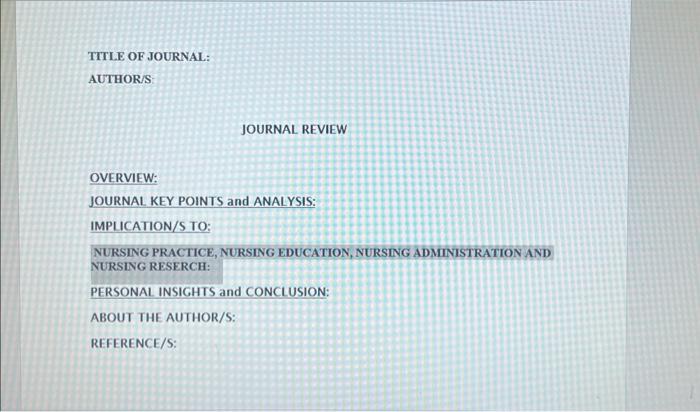 Solved OVERVIEW: JOURNAL KEY POINTS and ANALYSIS: | Chegg.com