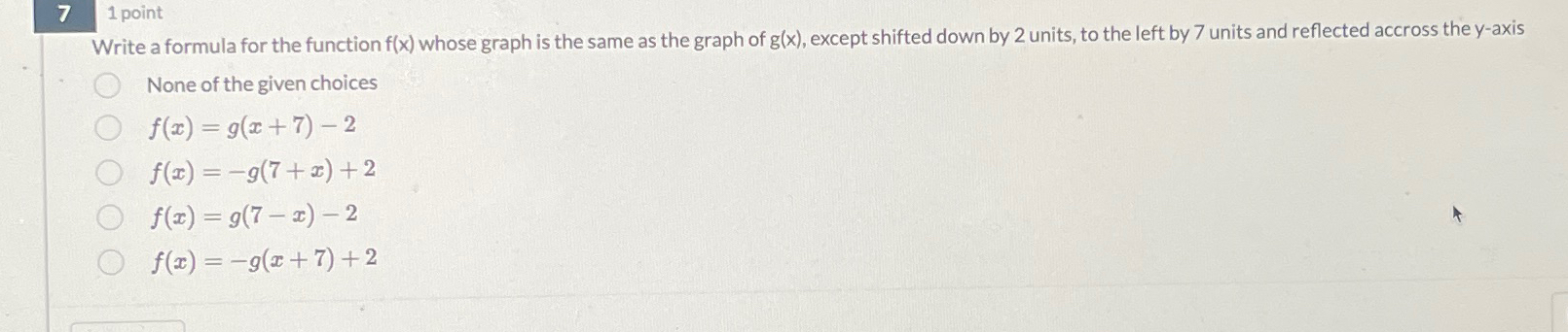 Solved \table[[7,1 ﻿point]]Write a formula for the function | Chegg.com