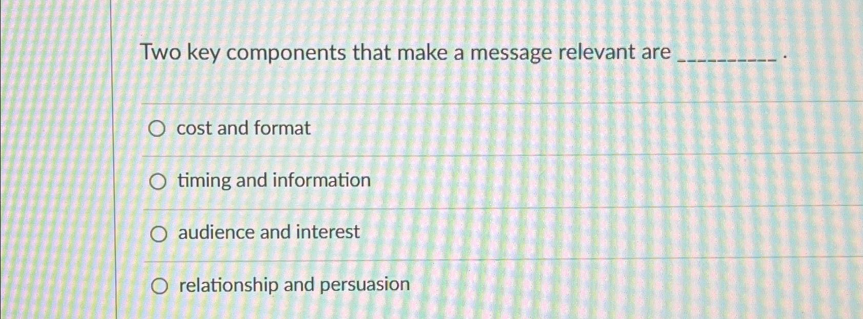 Solved Two key components that make a message relevant | Chegg.com