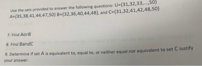 Solved Use the sets provided to answer the following | Chegg.com
