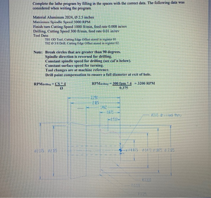 Solved Complete the lathe program by filling in the spaces | Chegg.com