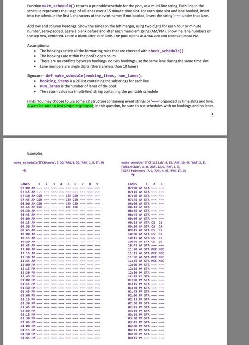 Solved Function nake_schedule() returns a printable schedule | Chegg.com