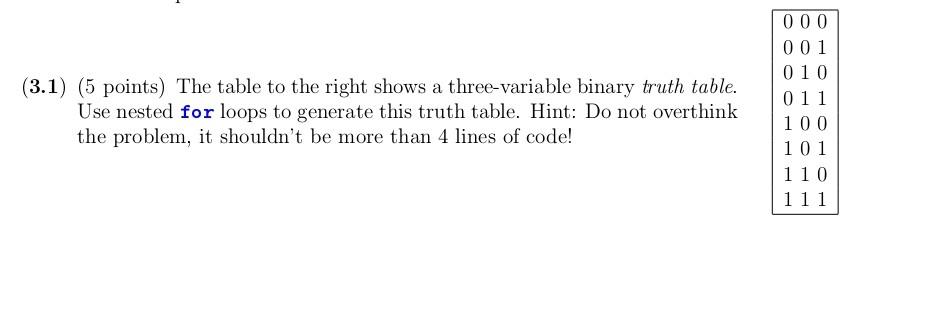 Solved (3.1) (5 points) The table to the right shows a | Chegg.com