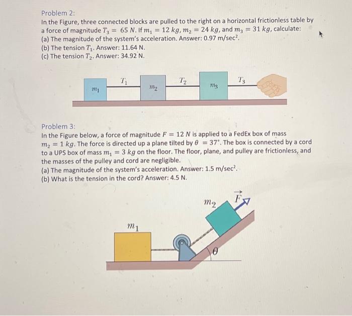 Solved Problem 2: In the Figure, three connected blocks are | Chegg.com