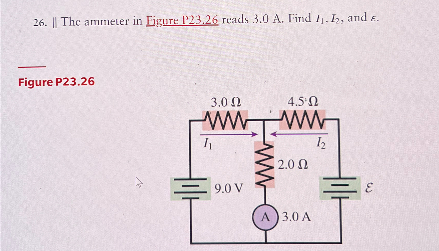 Solved || ﻿The ammeter in Figure P23.26 ﻿reads 3.0 ﻿A. ﻿Find | Chegg.com