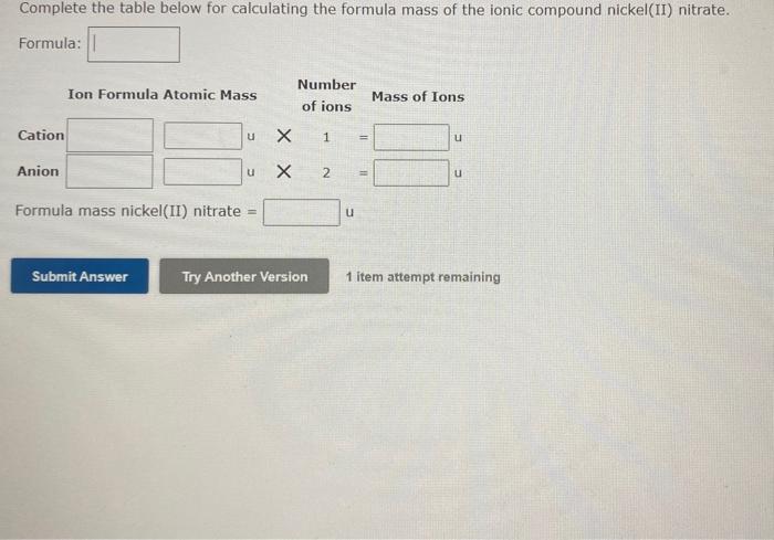 Solved Complete the table below for calculating the formula | Chegg.com