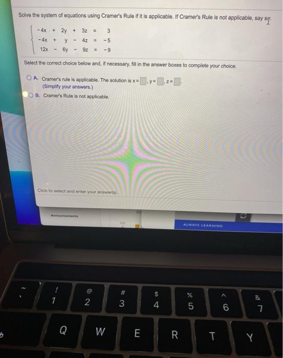 Solved Solve the system of equations using Cramer's Rule if | Chegg.com