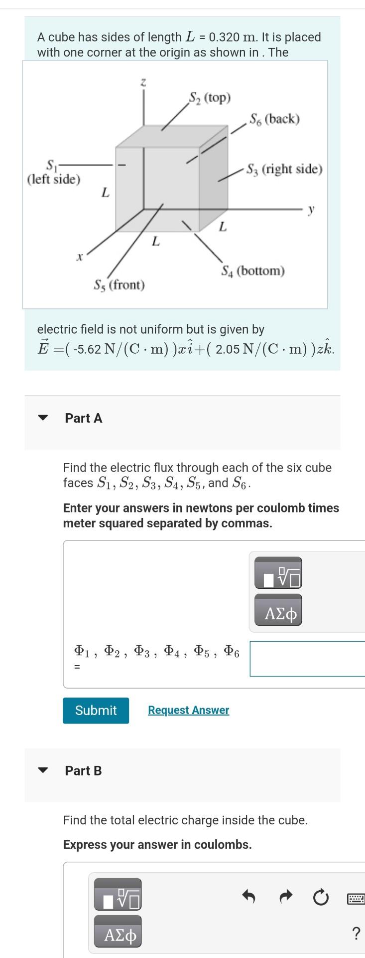 Solved A cube has sides of length L=0.320 m. It is placed | Chegg.com