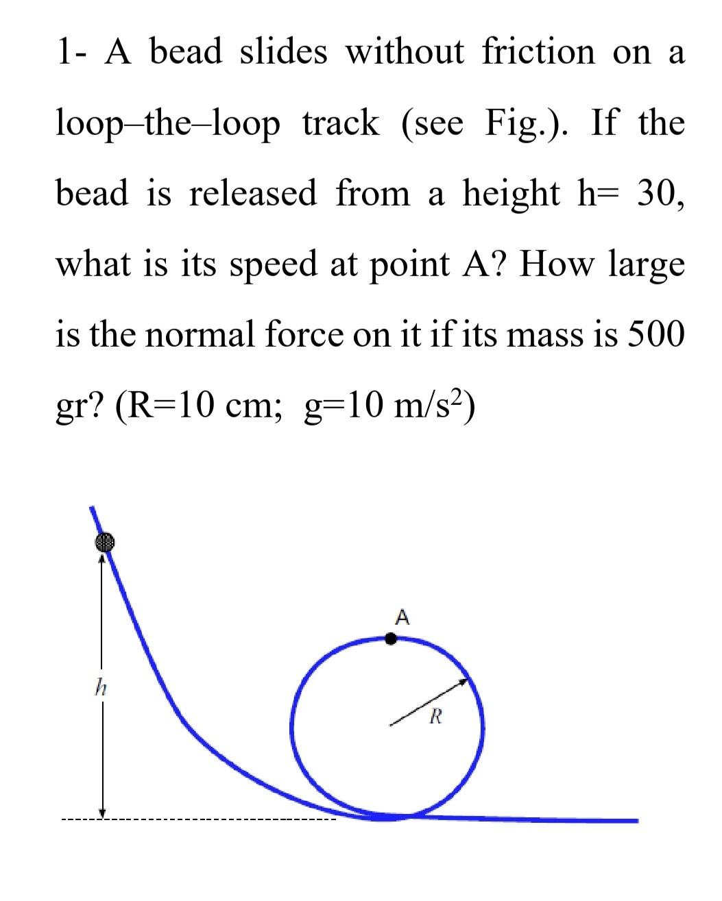 Solved 1- A bead slides without friction on a loop-the-loop | Chegg.com