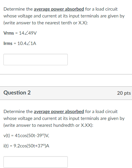 Solved Determine the average power absorbed for a load | Chegg.com