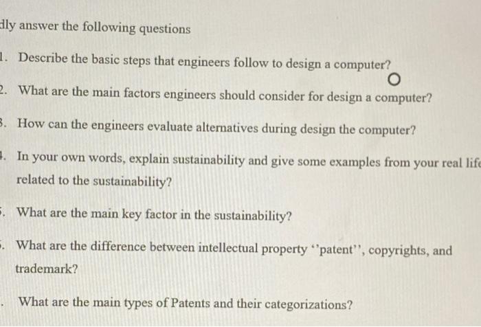 Solved answer the following questions 1. Describe the basic | Chegg.com