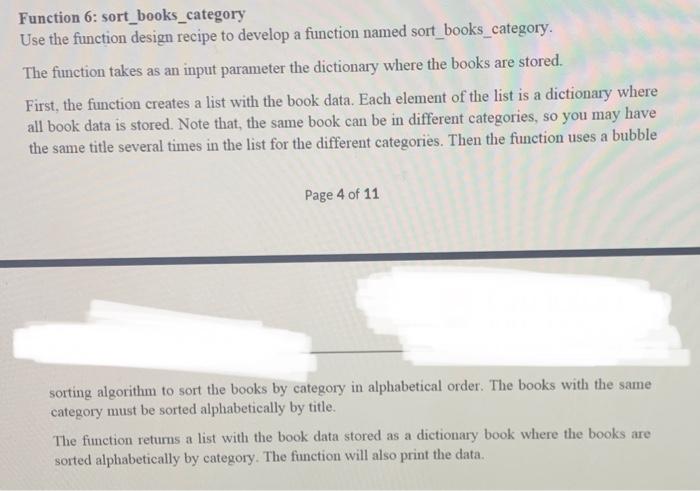 Solved Function 6: sort_books_category Use the function | Chegg.com