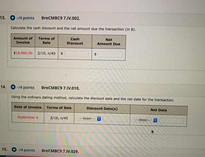 Solved 13. -14 points BreCMBC9 7.1V.002 Calculate the cash | Chegg.com