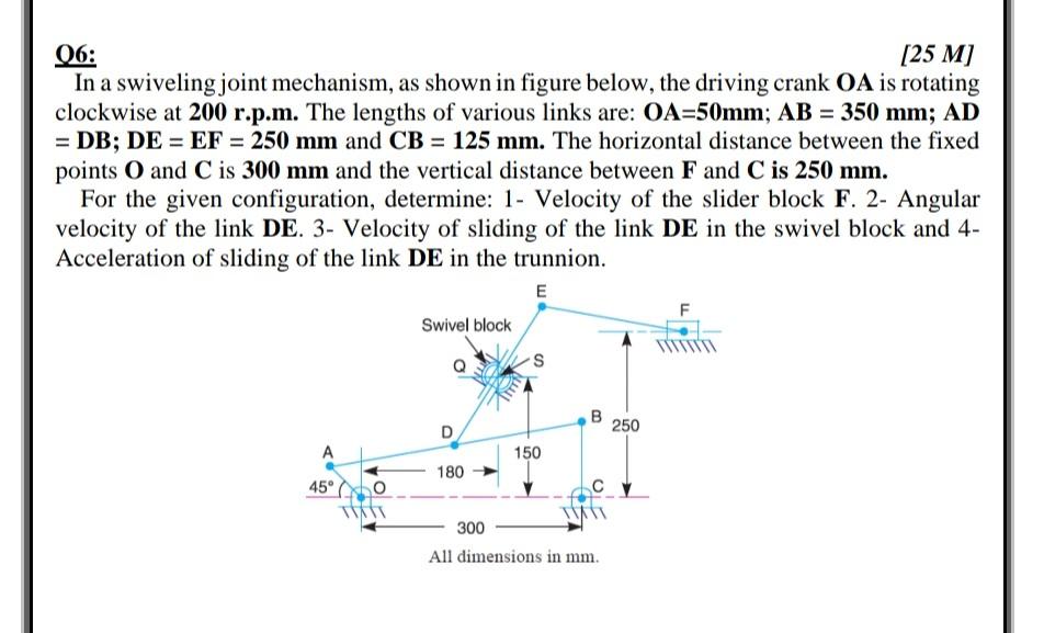 Solved 06: [25 M] In a swiveling joint mechanism, as shown | Chegg.com