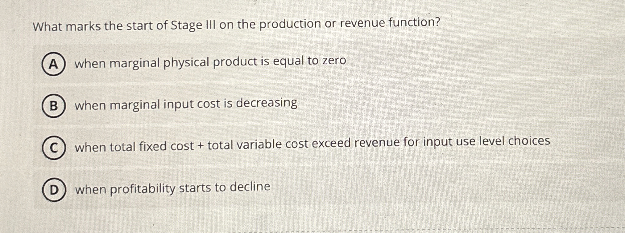 Solved What marks the start of Stage III on the production | Chegg.com