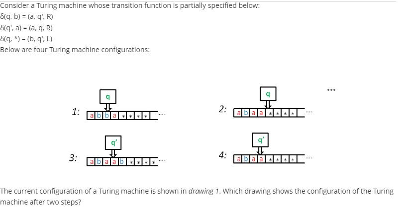 Solved The current configuration of a Turing machine is | Chegg.com