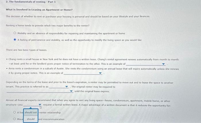 Solved What is Involved in teasing an Apartment or llome? | Chegg.com