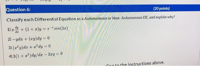 Solved Question 6: (20 points) Classify each Differential | Chegg.com
