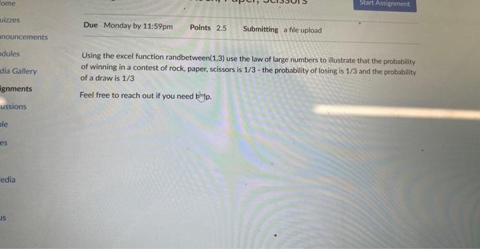 Solved Using the excel function randbetween (1,3) use the | Chegg.com
