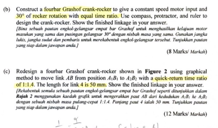 Solved (b) Construct a fourbar Grashof crank-rocker to give | Chegg.com