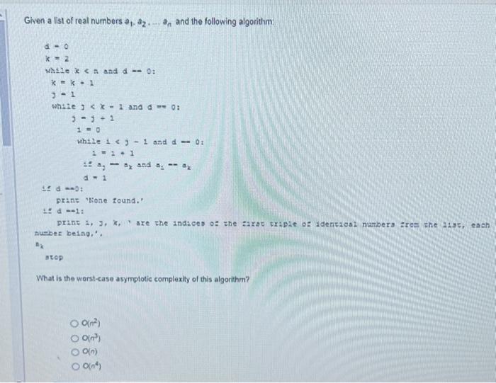 Solved Given a list of real numbers a1. a2…,3n and the | Chegg.com