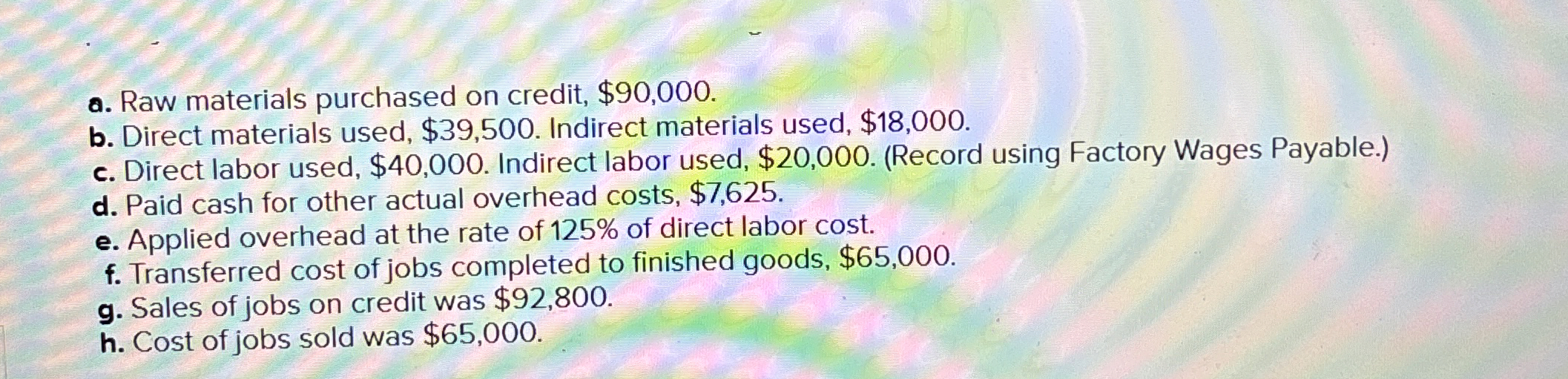 Solved a. ﻿Raw materials purchased on credit, $90,000.b. | Chegg.com