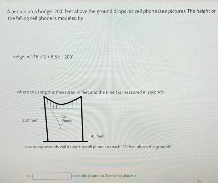 Solved A person on a bridge ' 200∘ feet above the ground | Chegg.com