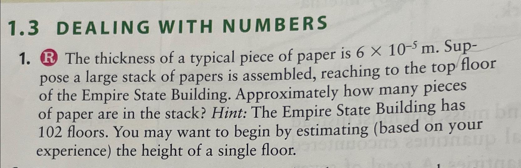 Solved 1.3 DEALING WITH NUMBERS\\nR The thickness of a | Chegg.com