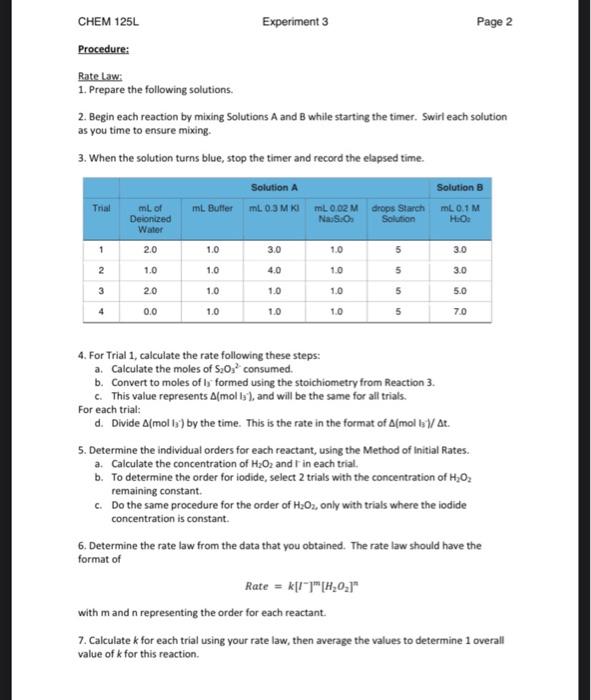 Solved Rate Law Determination and Activation Energy Pre-Lab | Chegg.com