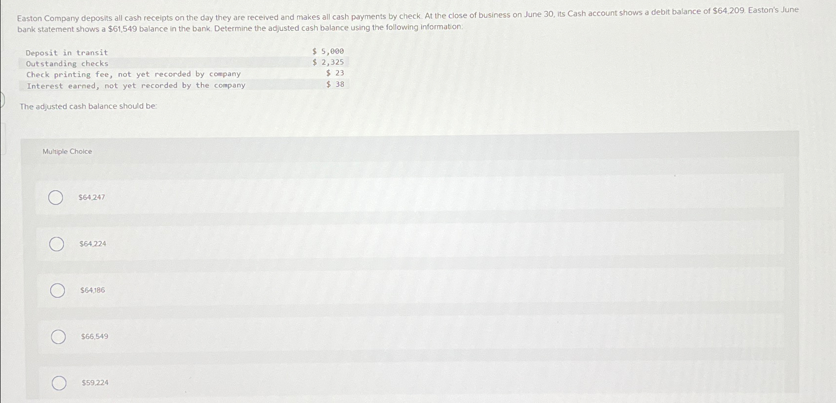 Solved bank statement shows a $61,549 ﻿balance in the bank. | Chegg.com