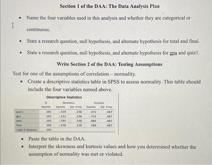 Solved Section 1 of the DAA: The Data Analysis Plan . Name | Chegg.com