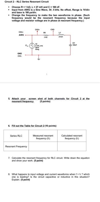 Solved Circuit 2-RLC Series Resonant Circuit - Choose | Chegg.com