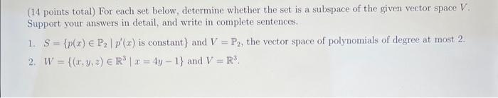 Solved (14 points total) For each set below, determine | Chegg.com