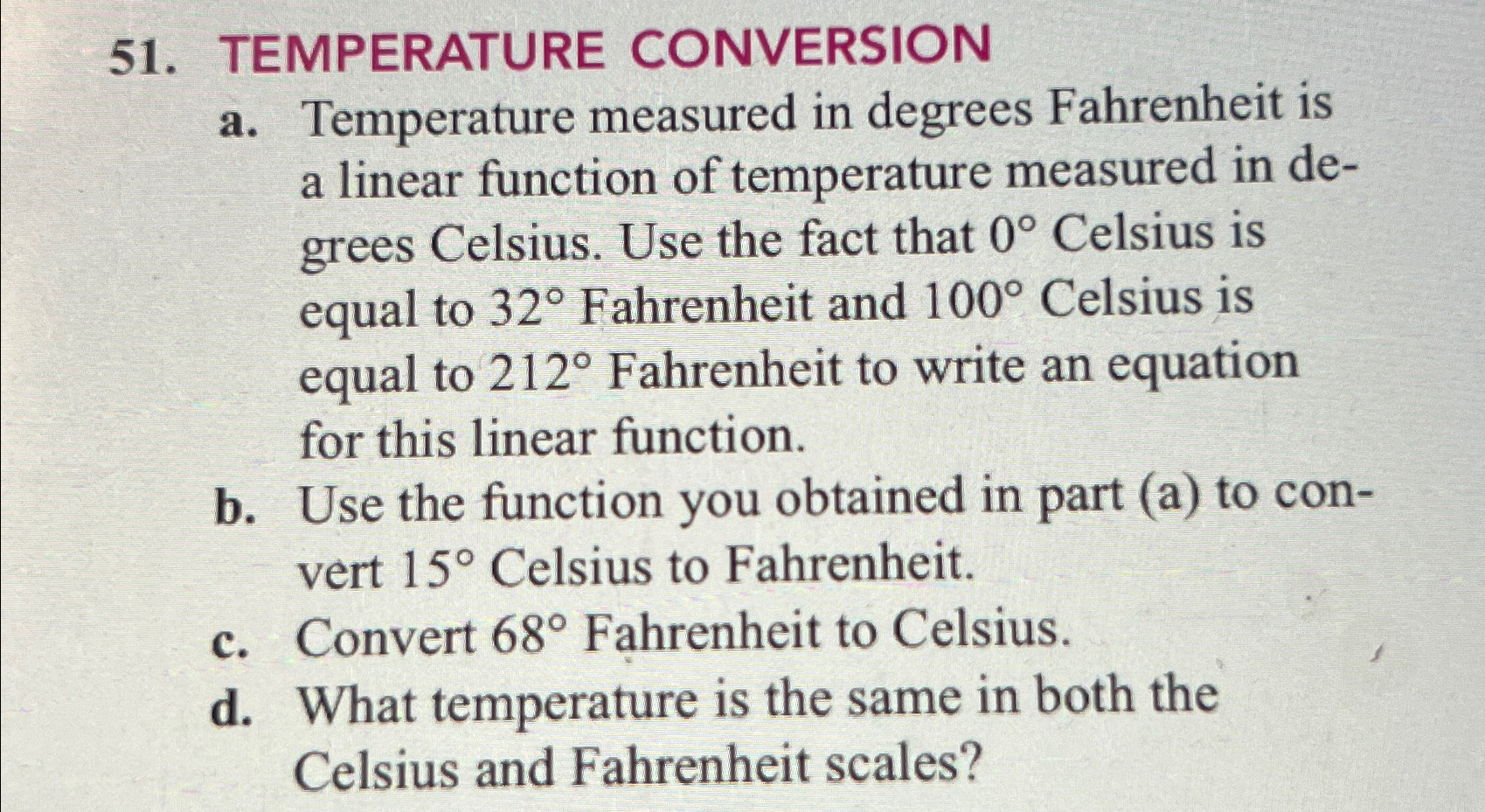 Solved TEMPERATURE CONVERSIONa. ﻿Temperature measured in | Chegg.com