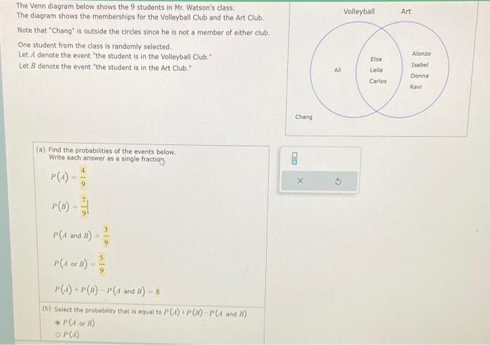 Solved The Venn diagram below shows the 9 students in Mr. | Chegg.com
