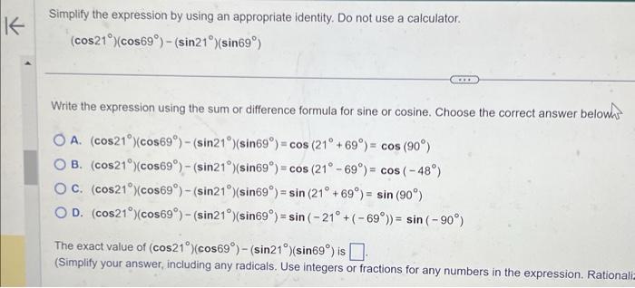 Solved Simplify the expression by using an appropriate | Chegg.com