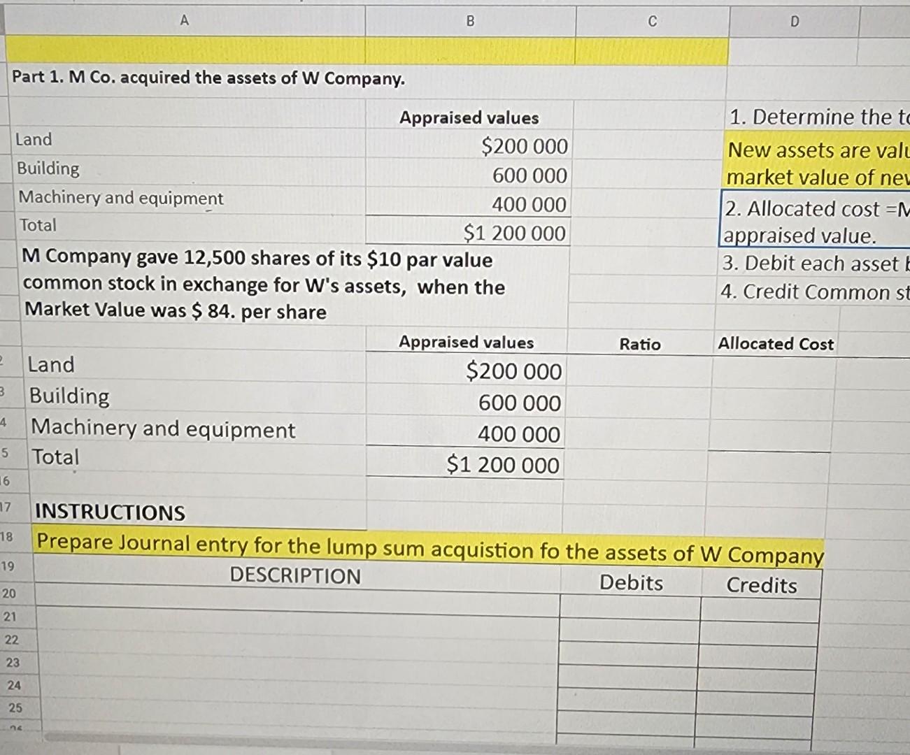 Solved Part 1. M Co. acquired the assets of W Company. | Chegg.com