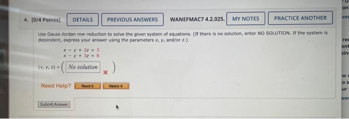 Solved Use Gauss-Jordan row reduction to solve the given | Chegg.com