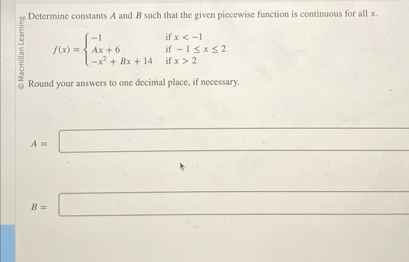 Solved Determine constants A and B ﻿such that the given | Chegg.com