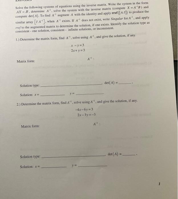 Solved Solve the following systems of equations using the | Chegg.com