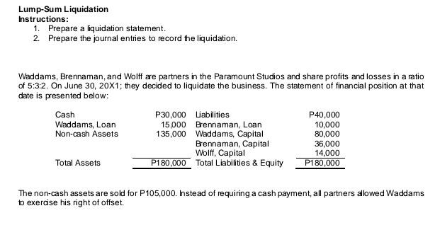 Solved Lump-Sum Liquidation Instructions: 1. Prepare a | Chegg.com